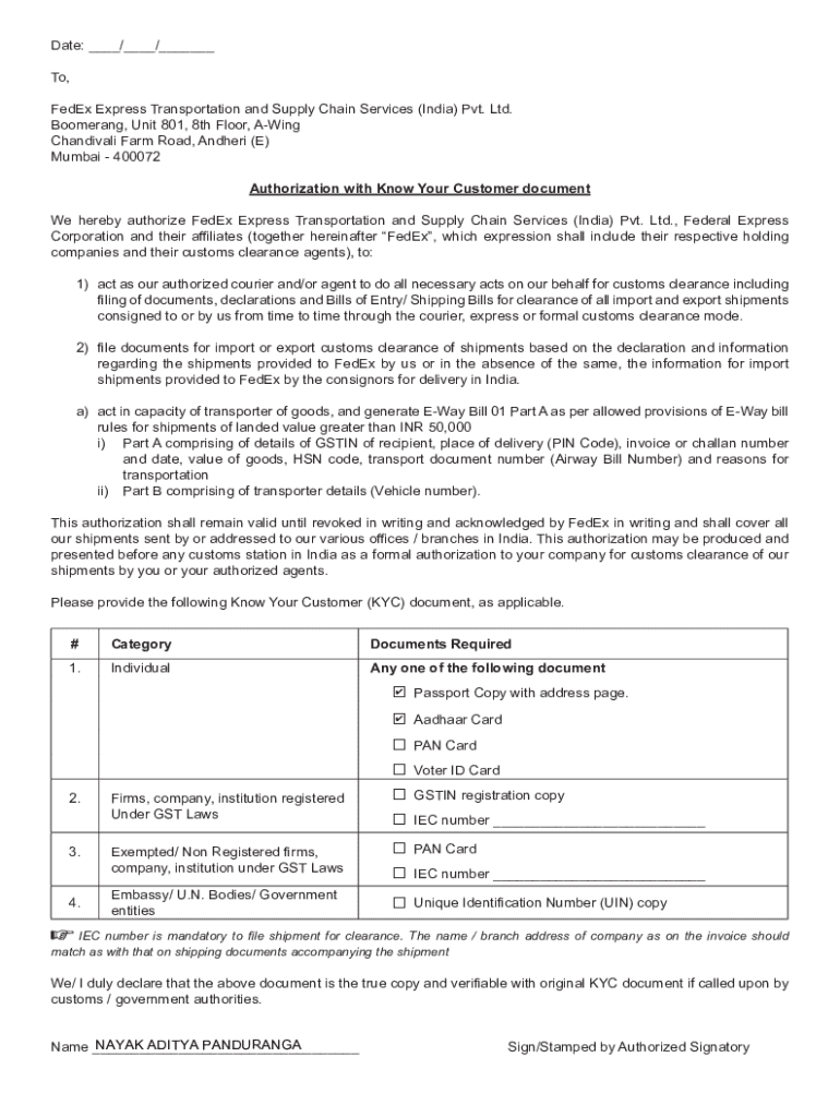 Fillable Online fedex authorization letter format 5ARYVK Fax Email ...