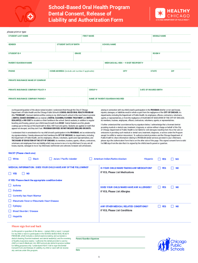 Fillable Online School Based Dental - Mobile Dental Form Fax Email ...