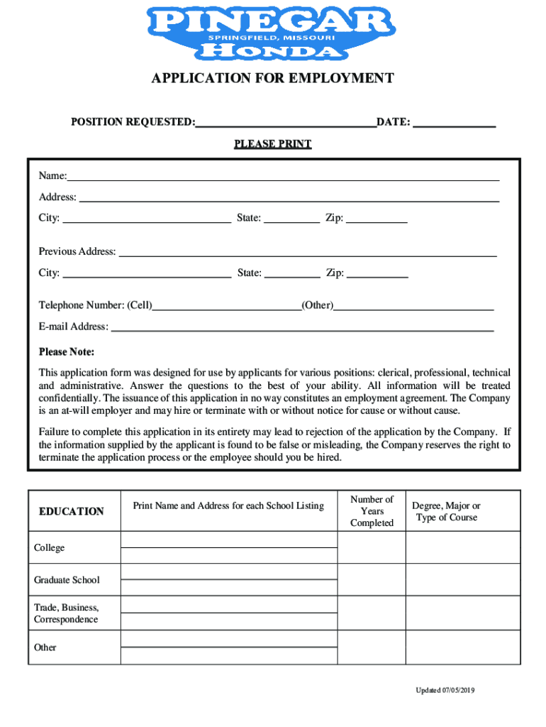 Fillable Online driver's application for employment - all sections must ...