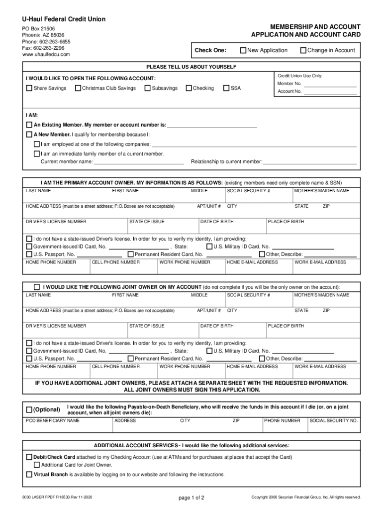 Fillable Online Uhaul Credit Union Form - Fill Out and Sign Printable ...
