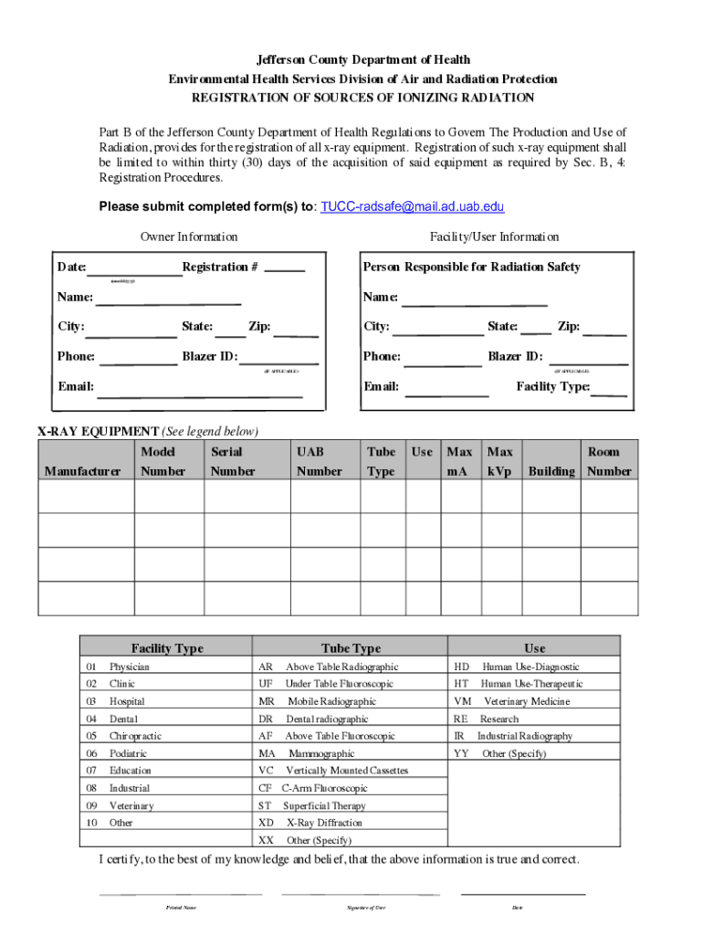 Fillable Online A JCDH-UAB Registration of Sources of Ionizing ...