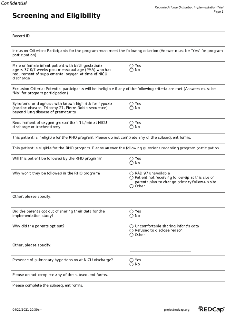 Fillable Online Recorded Home Oximetry (RHO) Implementation: REDCap ...