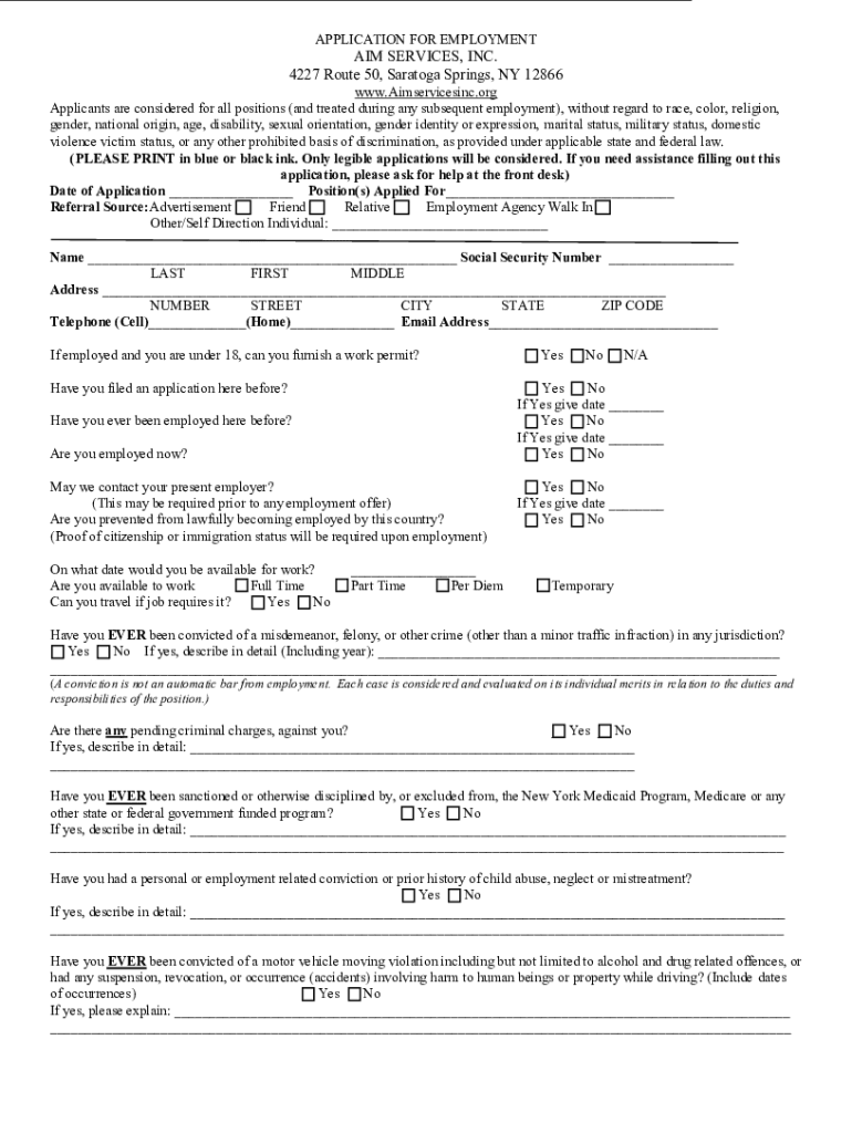 Fillable Online AIM Application 1-22 - AIM Services, Inc. Fax Email ...