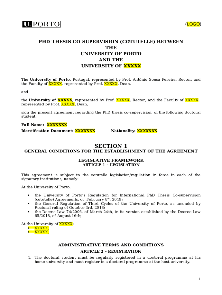 CONVENTION DE COTUTELLE DE DOCTORAT Doc Template | pdfFiller