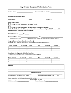Fillable Online Payroll Labor Change and Redistribution Form Fax Email ...
