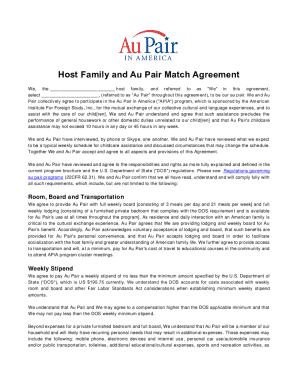 Fillable Online Host Family and Au Pair Match Agreement Fax Email Print ...