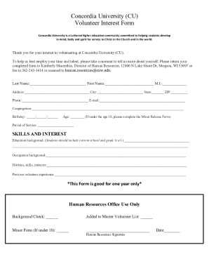 Fillable Online falcon cuw Concordia University (CU) Volunteer Interest ...
