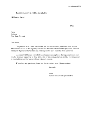 Fillable Online Sample Approval Notification Letter UH Letter head Fax ...
