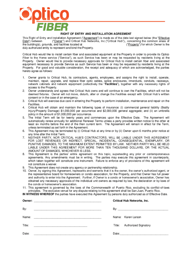 Fillable Online Right of Entry Agreement Fax Email Print - pdfFiller