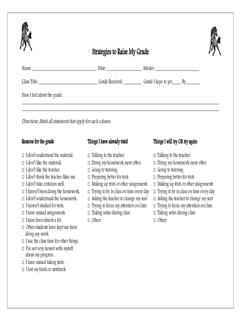 Fillable Online Strategies to Raise My Grade Fax Email Print - pdfFiller