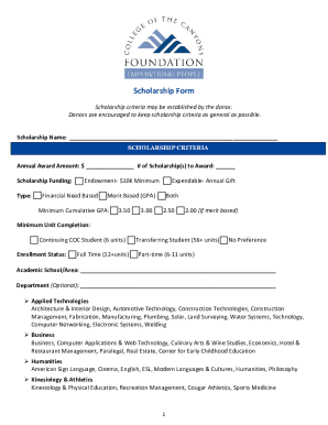 Fillable Online SCHOLARSHIP CRITERIA Fax Email Print - pdfFiller