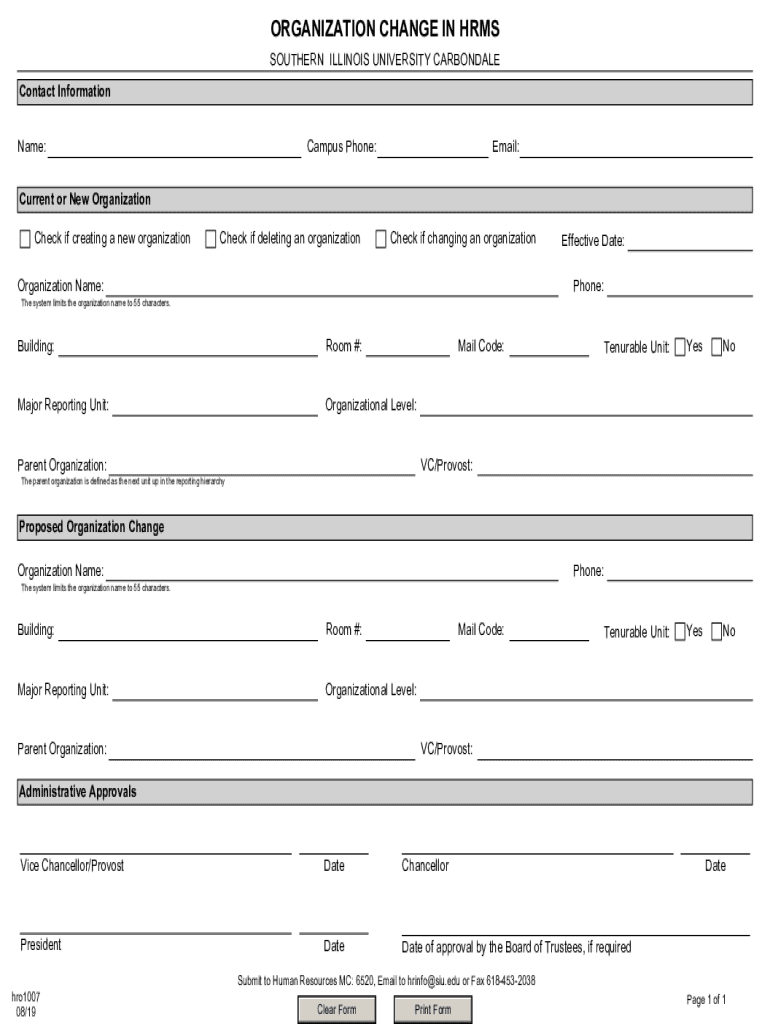 Fillable Online ORGANIZATION CHANGE IN HRMS - e-Forms Fax Email Print - pdfFiller