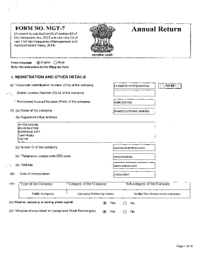 Fillable Online Form No. MGT-7 ANNUAL RETURN As on the financial ...