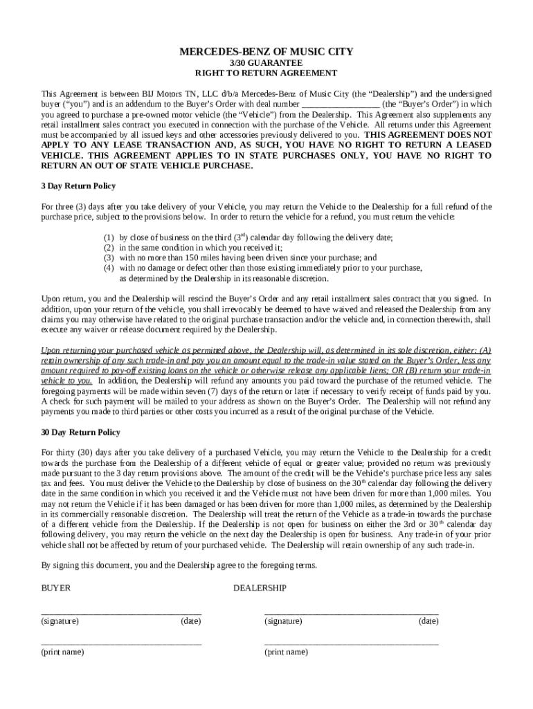 Right to Return Agreement(00163956.DOCX;6) Doc Template | pdfFiller