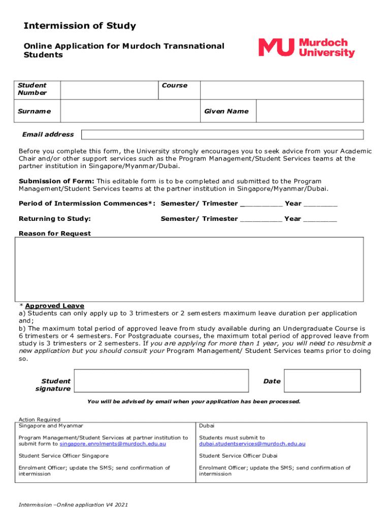 Fillable Online International Student Reduced Study Load Application and ... Fax Email Print ...