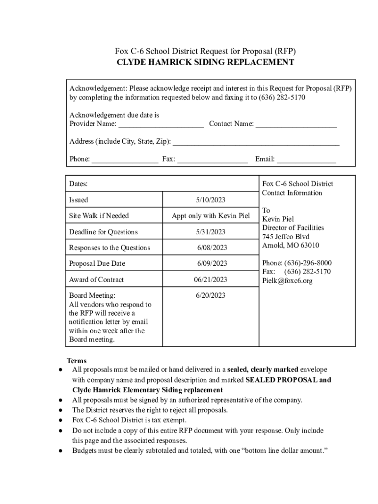 Fillable Online Fox C-6 School District Request for Proposal (RFP ...