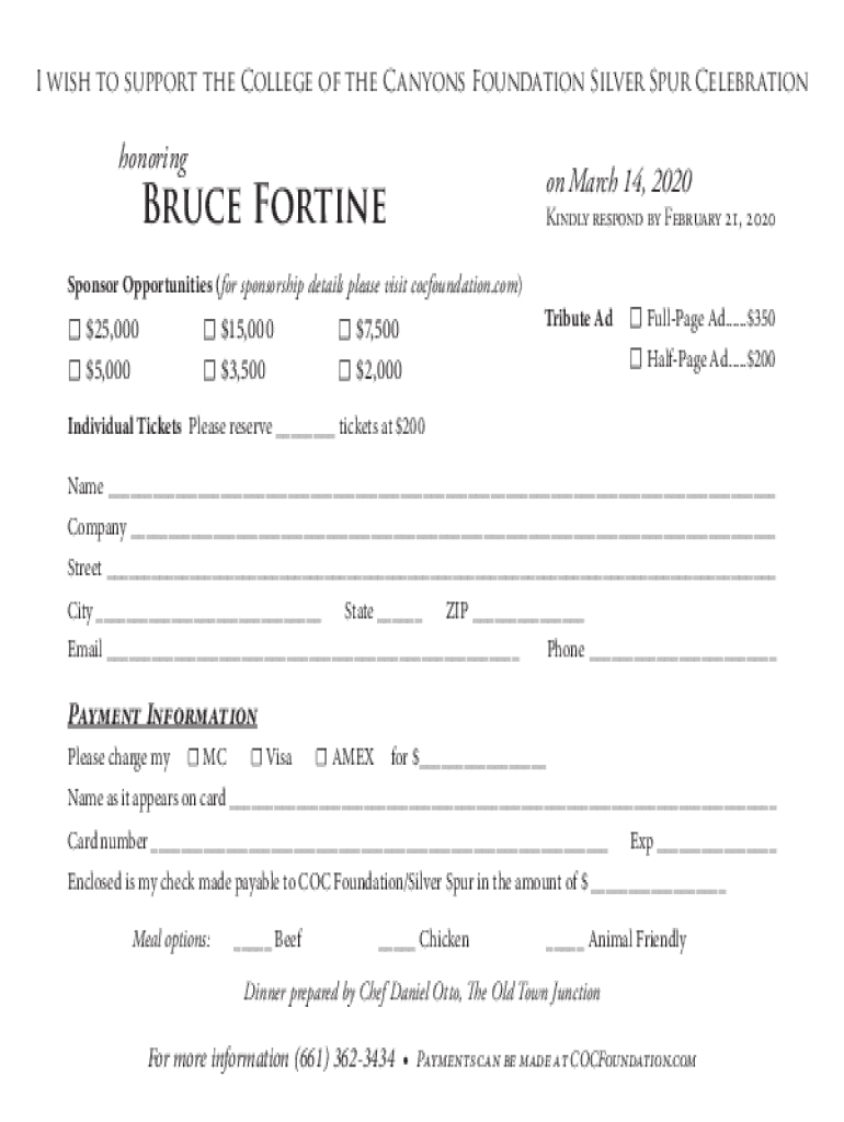 Fillable Online College Of The Canyons Philanthropist To Be Presented ...