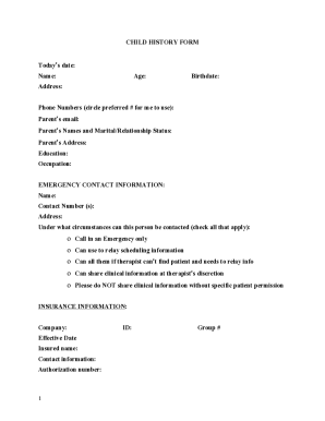 Fillable Online CHILD HISTORY FORM Fax Email Print - pdfFiller