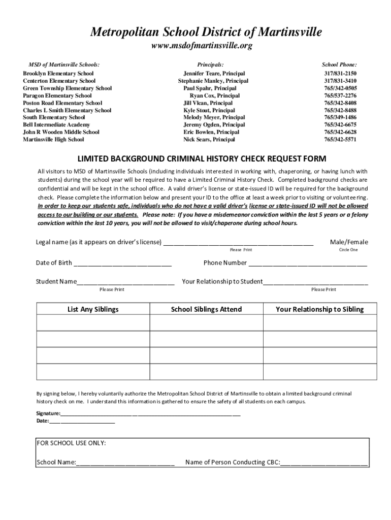 Fillable Online Welcome to the MSD of Martinsville! Fax Email Print ...