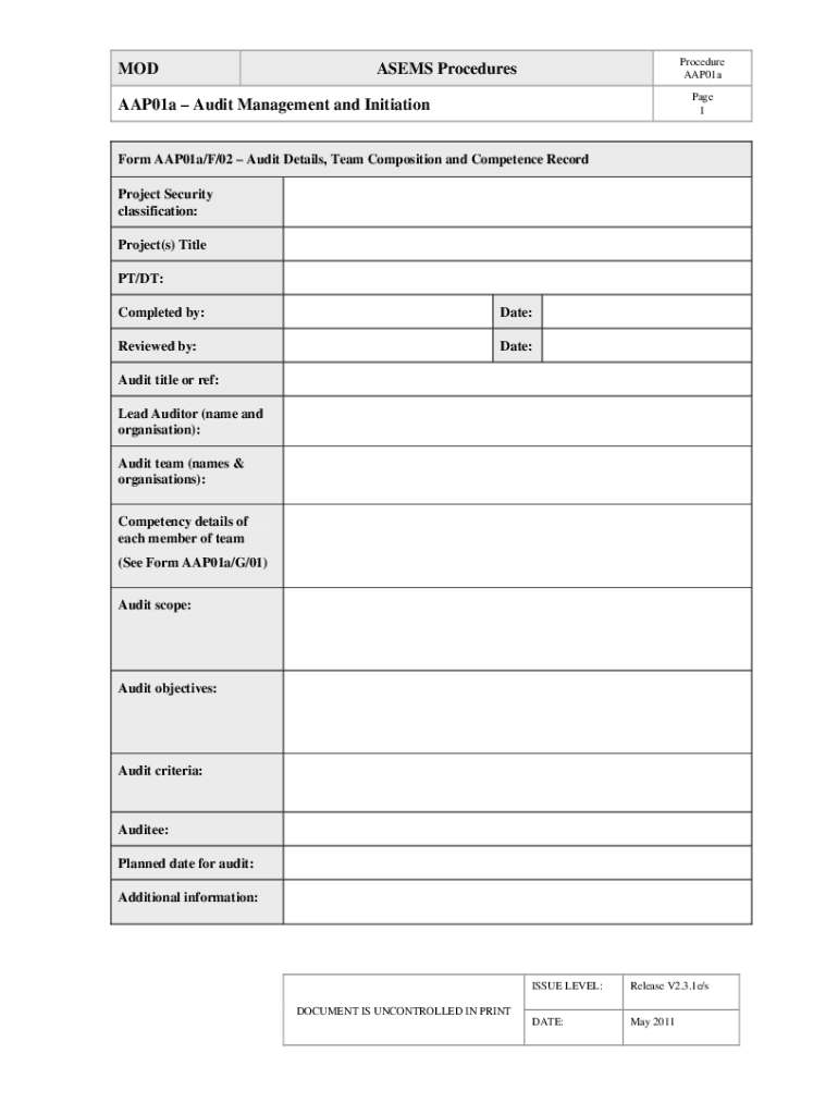 Fillable Online Form AAP01a/F/02Audit Details, Team Composition and ...