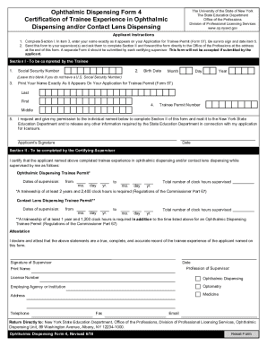 Fillable Online Ophthalmic Dispensing Form 4. Certification of Trainee ...