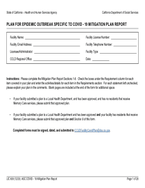 Fillable Online LIC 808 - Plan For Epidemic Outbreak Specific To COVID ...