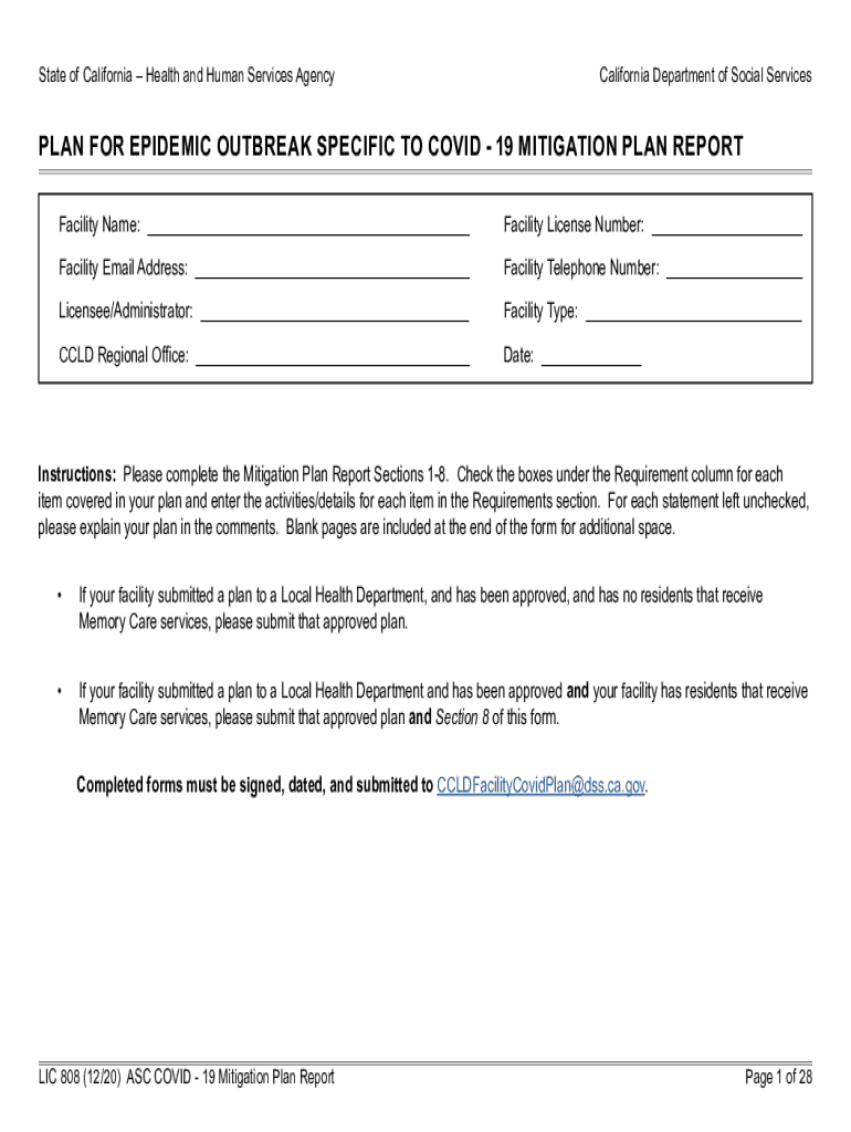 Fillable Online LIC 808 - Plan For Epidemic Outbreak Specific To COVID ...