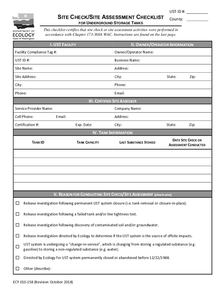 Fillable Online I. UST F SITE CHECK/SITE ASSESSMENT CHECKLIST Fax Email ...