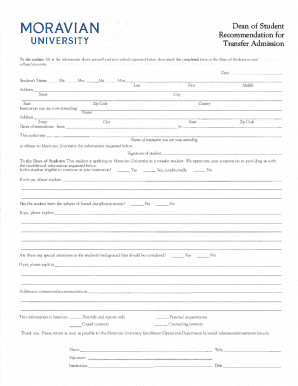 Fillable Online Dean of Student Recommendation for Transfer Admission Fax Email Print - pdfFiller