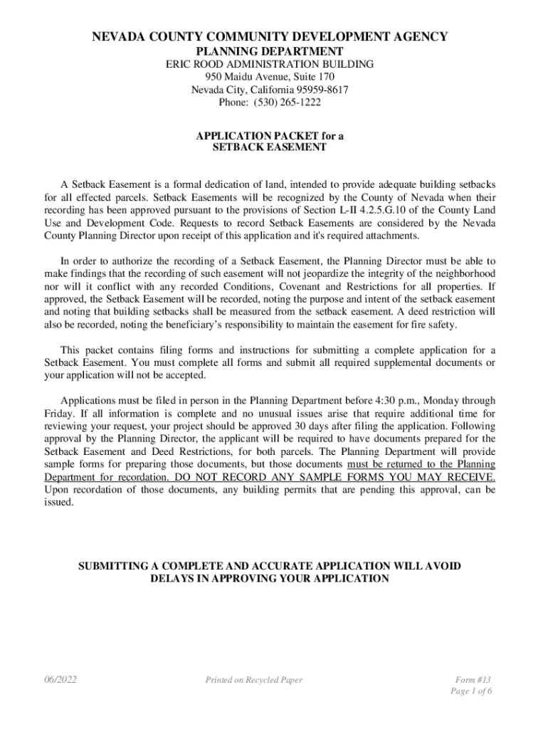 Fillable Online A Setback Easement is a formal dedication of land ...