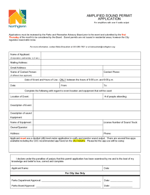 Fillable Online AMPLIFIED SOUND PERMIT REGISTRATION FORM Fax Email ...