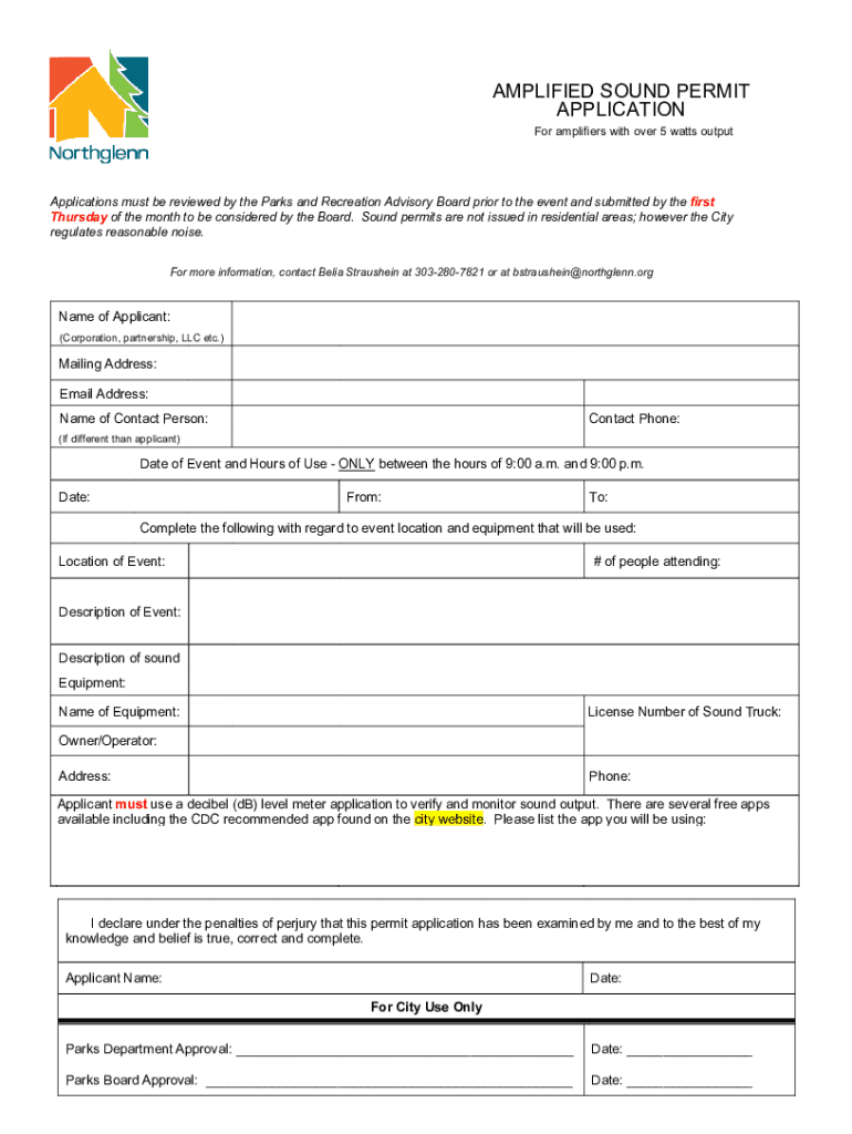 Fillable Online AMPLIFIED SOUND PERMIT REGISTRATION FORM Fax Email ...