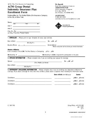 Fillable Online ACM Group Dental Indemnity Insurance Plan Enrollment Form Fax Email Print ...