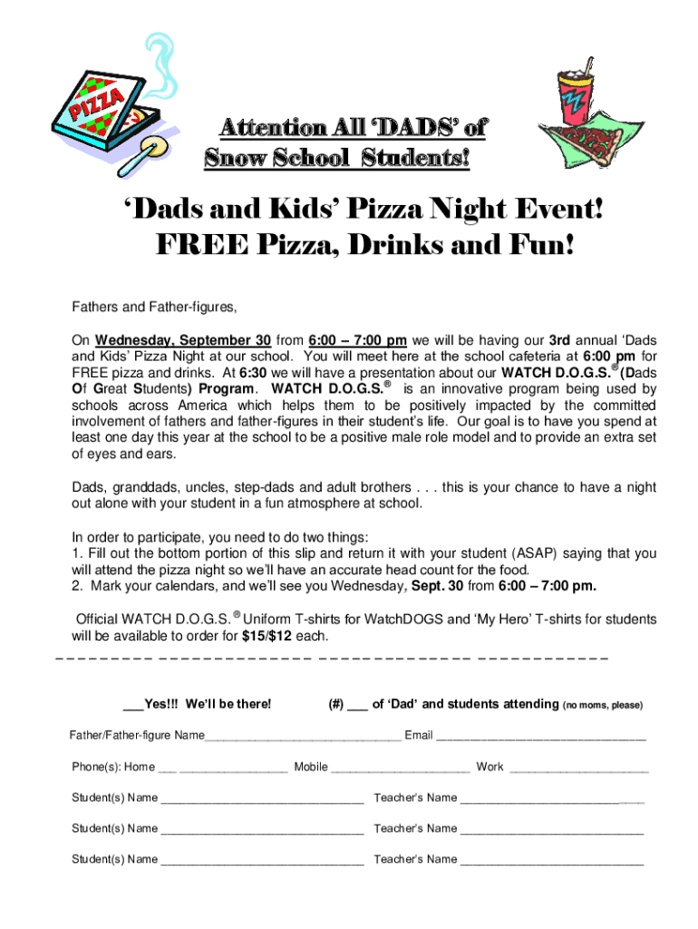 Fillable Online Father figures, Dads and Kids Pizza Night Event! FREE ...