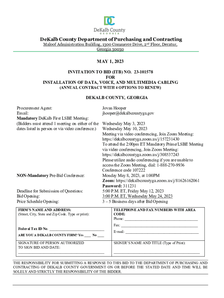 Fillable Online INSTALLATION OF DATA, VOICE, AND MULTIMEDIA CABLING Fax Email Print - pdfFiller