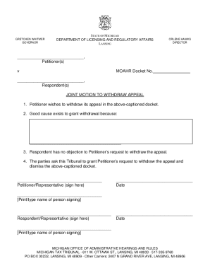 Fillable Online Joint Motion to Withdraw Appeal Form Fax Email Print ...