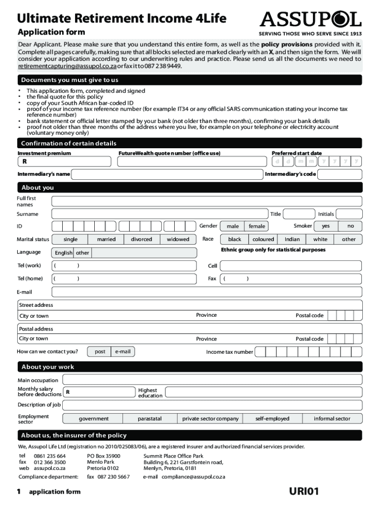 Fillable Online Ultimate Retirement Income 4Life Application form Fax Email Print - pdfFiller
