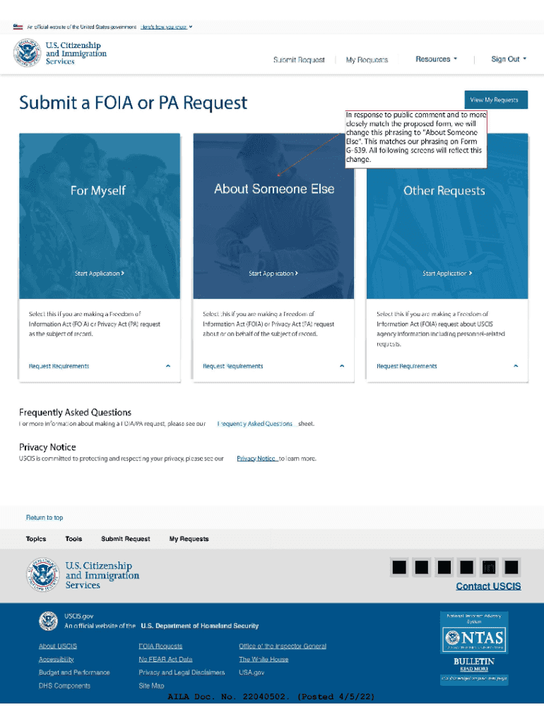 USCIS FOIA/PA Request Form - Blank Fillable Template | Fill Out, Print ...