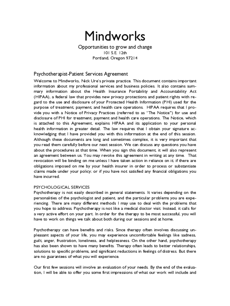 Fillable Online hippa client therapist agreement Fax Email Print - pdfFiller