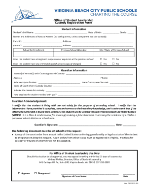 Fillable Online Office of Student Leadership Custody Registration Form ...