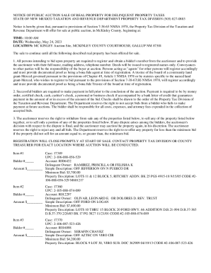 Fillable Online Notice of Public Auction Sale of Real Property for ...