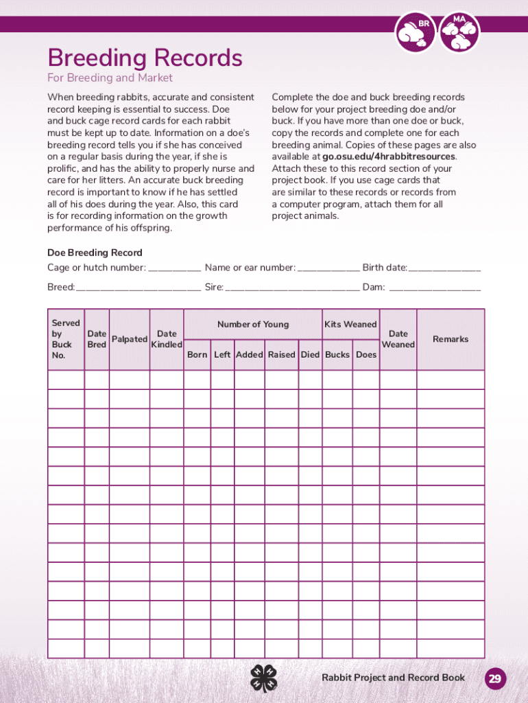 Fillable Online 228 4-H Rabbit Project and Record Book. This resource ...