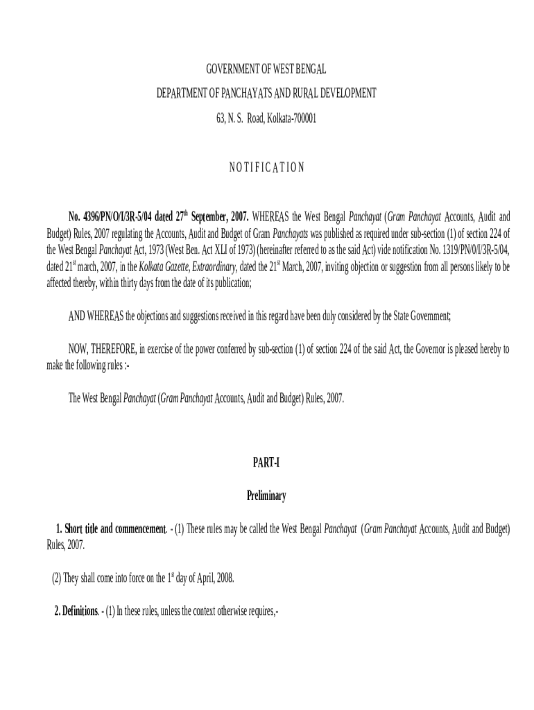 Government of West Bengal Department of Panchayats ... Doc Template | pdfFiller