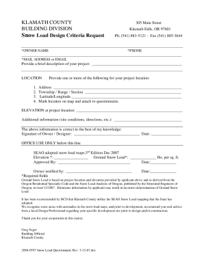 Fillable Online Snow Load Design Criteria Request Fax Email Print ...