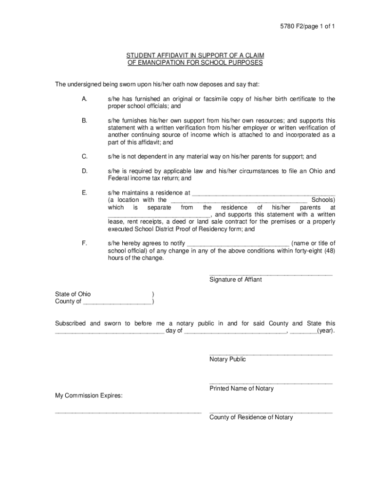 Fillable Online 5780 F2/page 1 of 1 STUDENT AFFIDAVIT IN SUPPORT ...