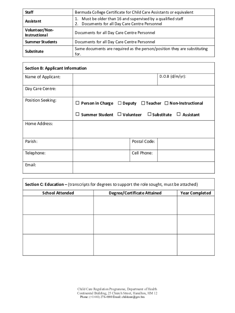 Fillable Online DAY CARE CENTRE PERSONNEL APPLICATION FORM ... Fax Email Print - pdfFiller