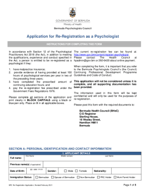 Fillable Online Application for Re-Registration as a Psychologist Fax ...