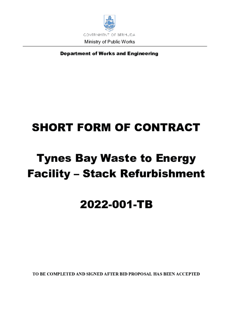 Fillable Online SHORT FORM OF CONTRACT Tynes Bay Waste to Energy ...
