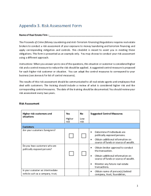 Fillable Online Appendix 3. Risk Assessment Form Fax Email Print ...