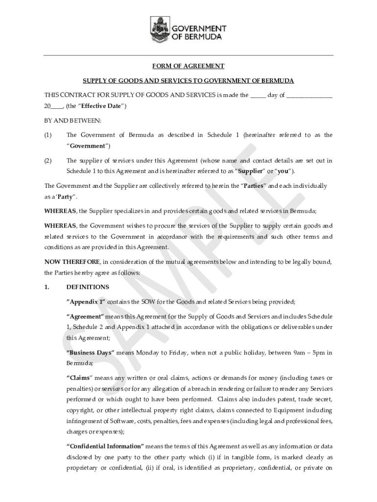 Fillable Online Form of Agreement Supply of Goods & Services to ... Fax ...